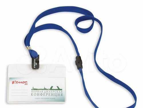 Бейдж Durable 90*60 мм, синяя тесьма, 10 штук