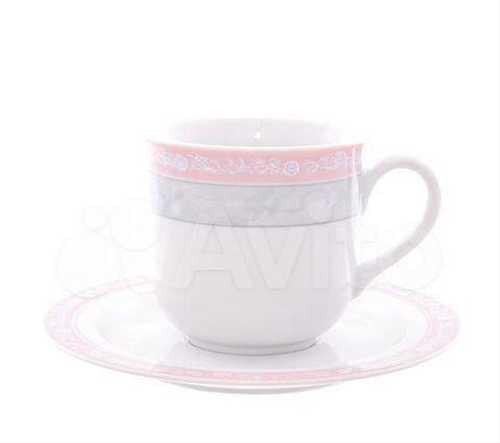 Набор чайных пар 215 мл Яна Серый мрамор с розовым кантом (6 пар)