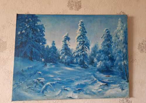 Красивая картина зимний лес период СССР холст, м