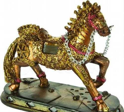 Подарочная интерьерная сувенирная фигурка "конь В золотых доспехах " Полистирол 11,5 см