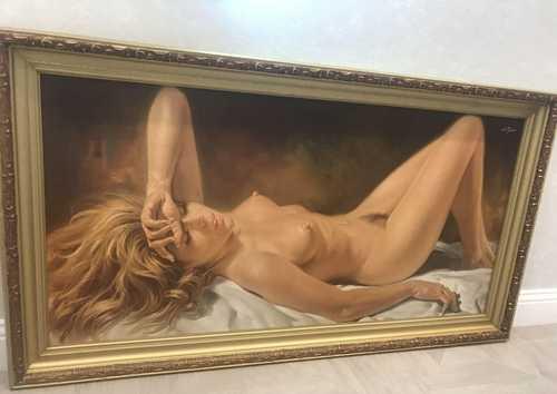 Картина "Обнаженная девушка, лежащая на кровати"