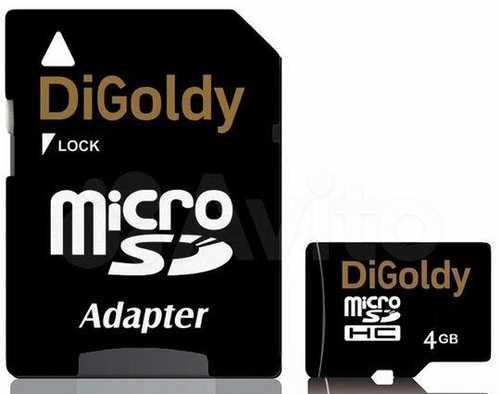 Карта памяти MicroSD 4 Gb Класс 10 DiGoldy адаптер