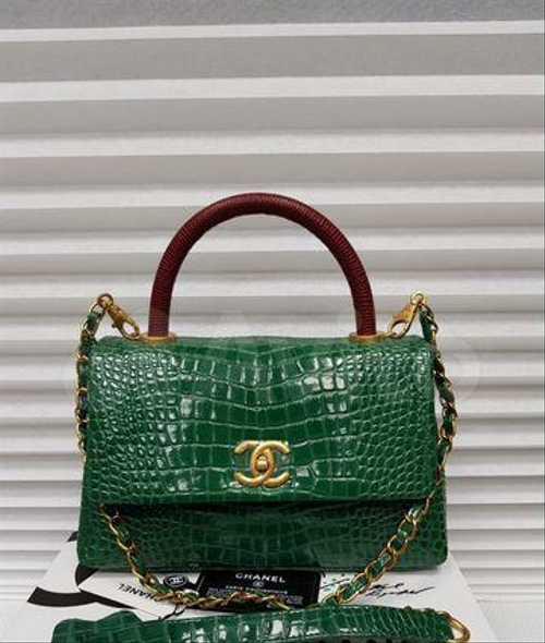 Зеленая Сумка Chanel Coco Flap Top Handle с ручкой