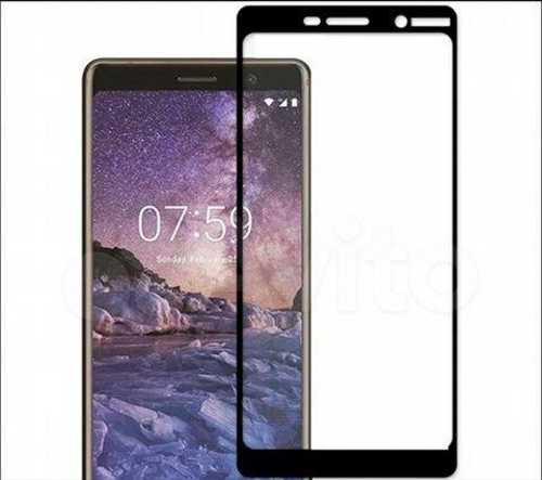 Защитное стекло для nokia 7 full flat коробка черный