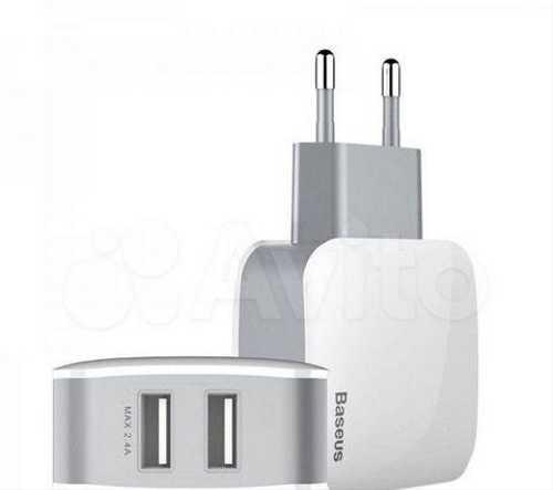 Сетевой адаптер 2USB 2.4A Baseus Letour White/Gray