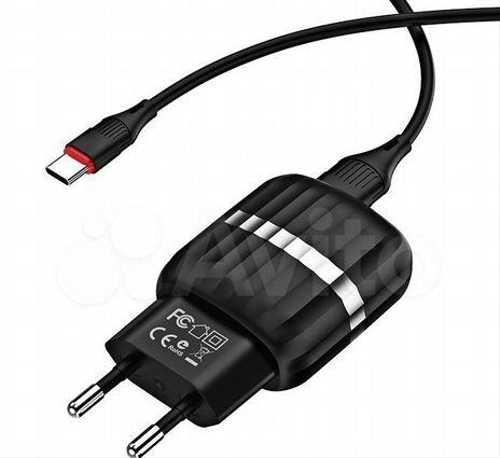 Сзу USB 2.4A 2 USB порт borofone BA24A Vigour кабель Type-C черный