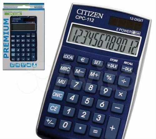 Калькулятор Citizen карманный, 12 разрядов, двойное питание, 120х72 мм, синий (CPC-112blwb)