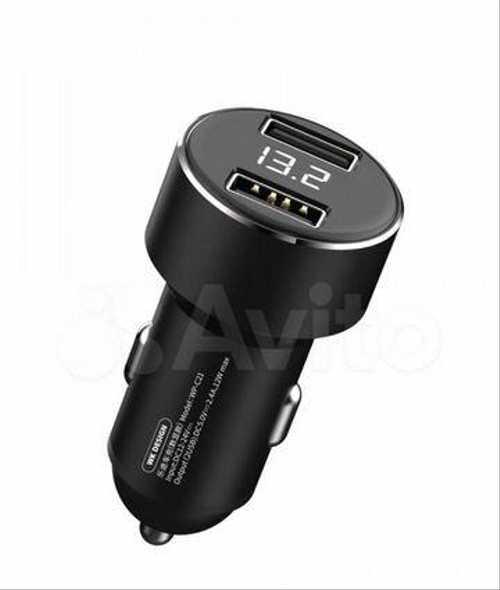 Автоадаптер 2.4A 2USB WK Letor WP-C21 Black