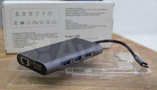 USB-C концентратор 3USB+PD+Eth+VGA+hdmi+Audio+SD