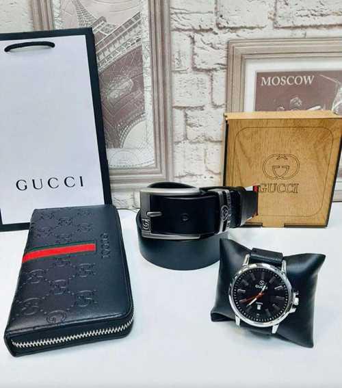 Набор Gucci часы ремень портмоне