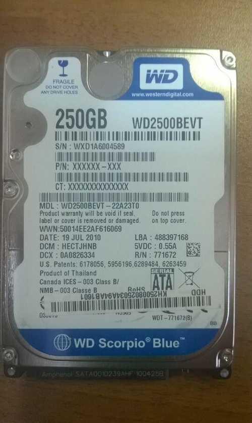 2.5' WD Scorpio Blue WD2500bevt 250GB с bad