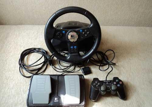 Руль Logitech с педалями PS2 геймпад Sony джойстик