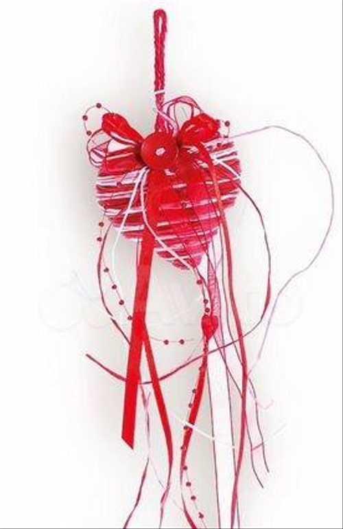 Подарочная декоративная подвеска в дом "сердце С лентами "плетеное 8 см на шнурке