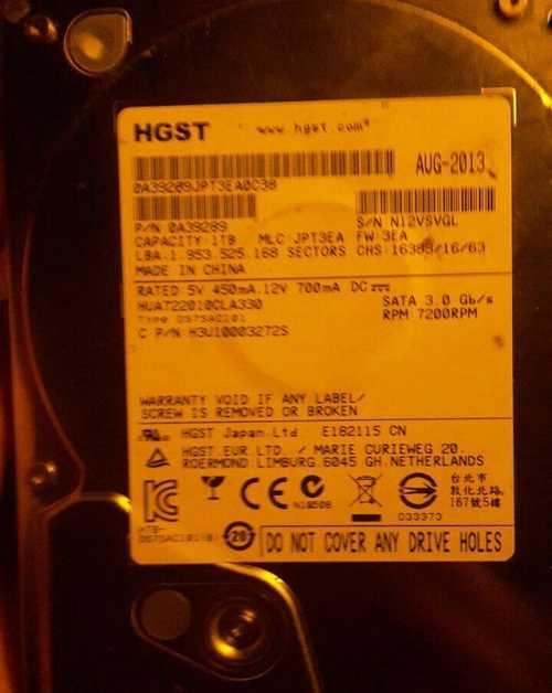 Жесткий диск hgst 1 TB HUA722010CLA330