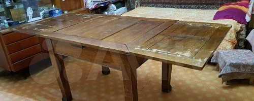 Старинный обеденный раскладной стол натур дерево