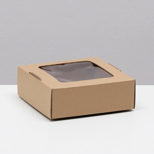 Коробка самосборная, с окном, крафт, бурая, 16 х 16 х 6 см .5 шт.