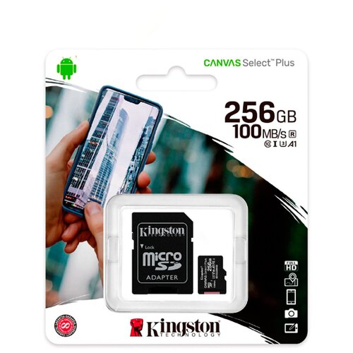 Карта памяти 256Gb - Kingston Micro Secure Digital HC Class10 UHS-I Canvas Select Plus SDCS2/256GB с переходником под SD (Оригинальная!)