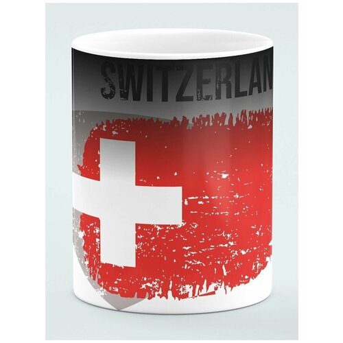 Кружка керамическая хамелеон с принтом флаг Швейцарии. Оригинальная чашка для парня, девушке, подруге, мужу, жене на праздник.