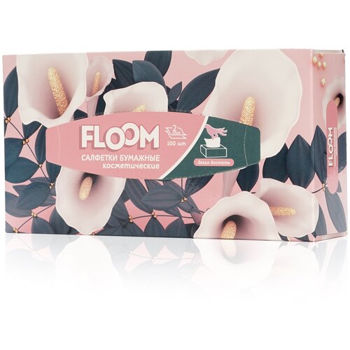 Бумажные салфетки Floom, косметические, розовый цветы, 100 шт.