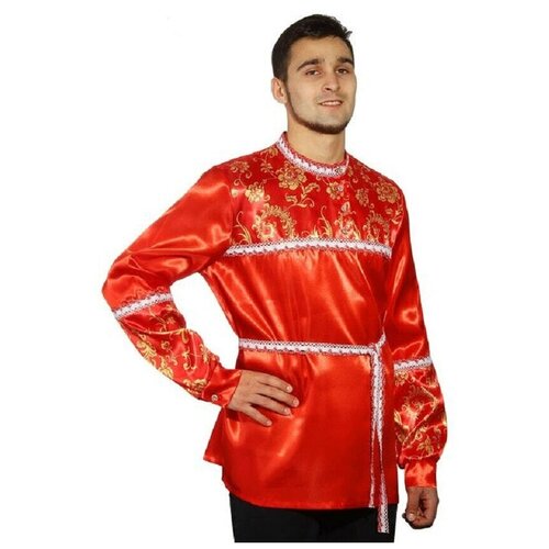 Русская мужская рубаха Страна Карнавалия, с кокеткой, цвет красный, размер 48-50, рост 182 см