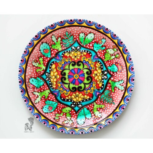 Тарелка на стену "Забавные кактусы" Яркий и сочный декор