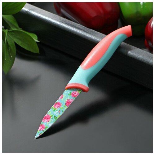 Нож кухонный с антиналипающим покрытием "Цветочки", лезвие 8 см