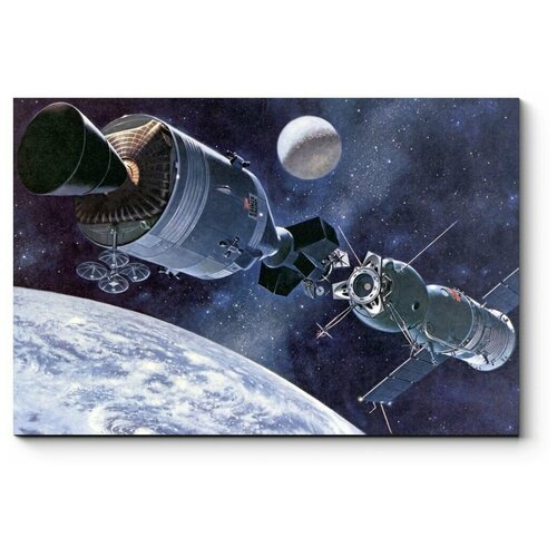Модульная картина "Союз" - "Аполлон", стыковка двух систем 80x53