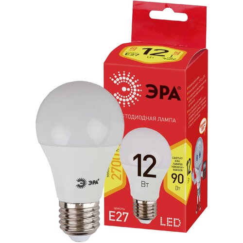 Лампа светодиодная ЭРА ECO LED A60-12W-827-E27 (диод, груша, 12Вт, тепл, E27)