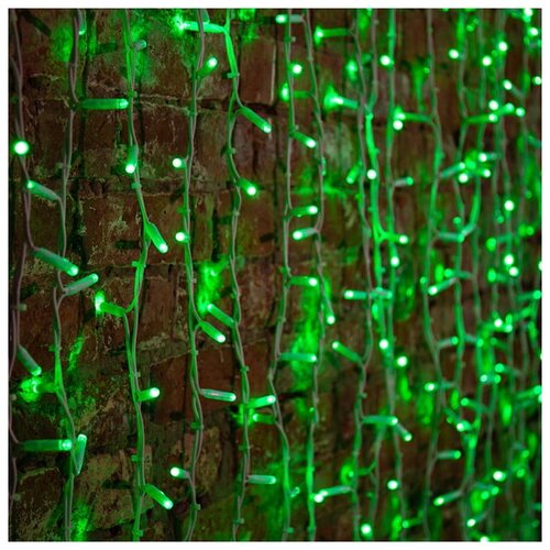 Гирлянда NEON-NIGHT "Светодиодный Дождь" 2 х 1,5 м, постоянное свечение, белый провод "Каучук", 230 В, диоды Зеленые, 360 LED