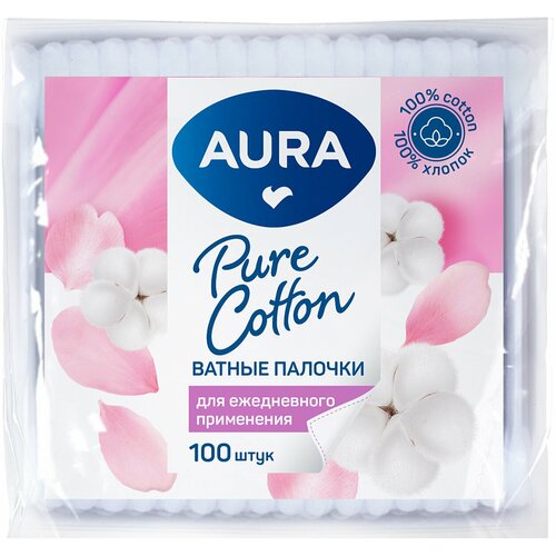 Ватные палочки комплект 100 шт, AURA, полиэтиленовый пакет, 20773, 1646, 6470 - 1 шт.