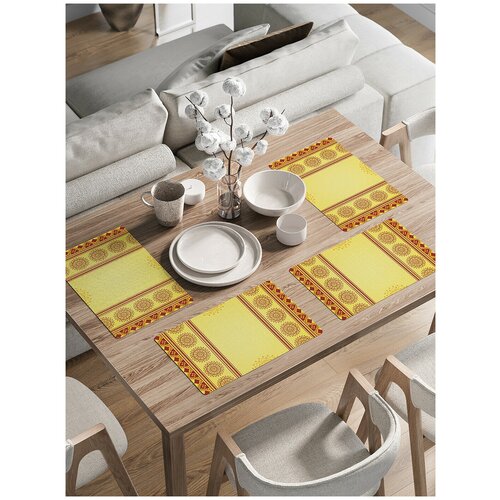 Комплект тканевых салфеток, плейсматов с рисунком JoyArty "Ажурный коврик" для сервировки стола, подарочный набор 46x30 см, 4шт.