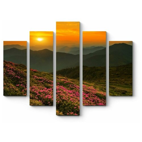 Модульная картина Волшебные розовые цветы в горах 85x68
