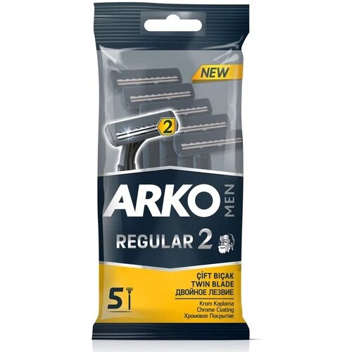 Одноразовый бритвенный станок Arko Men Regular2, одноразовый, черный, 5 шт.