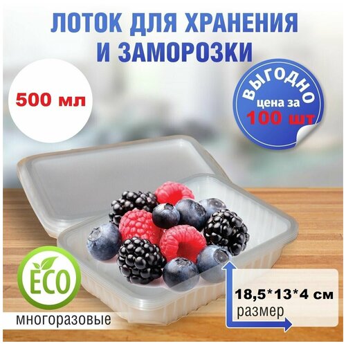 Контейнер пищевой для хранения и заморозки, 500мл*100 штук, 186мм*132мм контейнер пищевой пластиковый с крышкой