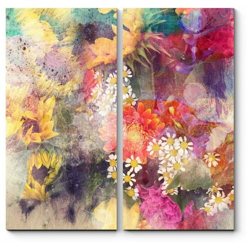 Модульная картина Подсолнухи и полевые цветы 90x90