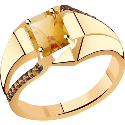 Кольцо Diamant online, золото, 585 проба, фианит, цитрин, размер 18.5