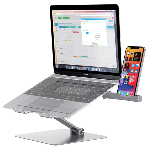 Стильная подставка для ноутбука в стиле Apple с встроенной подставкой для телефона 2 в 1 лёгкая удобная MyPads A15-722 цвет серый космос для все.