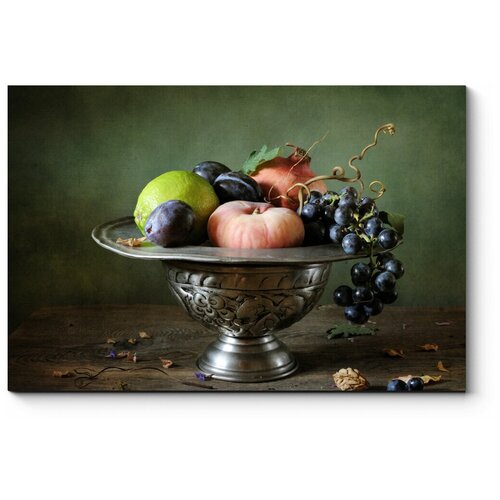 Модульная картина Спелые фрукты в изящной серебряной вазе 100x67