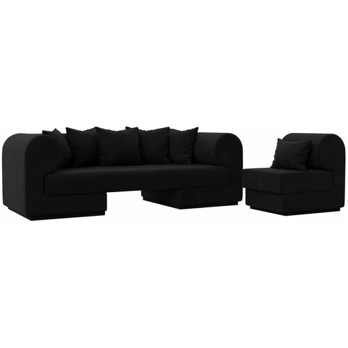 Набор Лига Диванов Кипр-2 (диван, кресло) Микровельвет Черный
