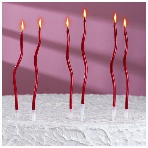 Страна Карнавалия Свечи для торта витые "Серпантин" 6 шт, 12 см, коктейльные, рубиновые
