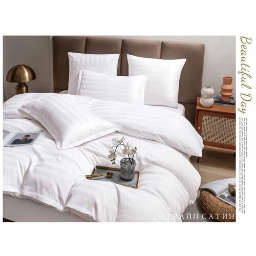 Комплект постельного белья Страйп Сатин Люкс Хлопок от компании Rnice фирма Boris 2 спальный с европростыней