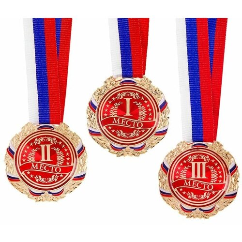 Медаль призовая 006 диам 7 см. 3 место, триколор. Цвет бронз. С лентой