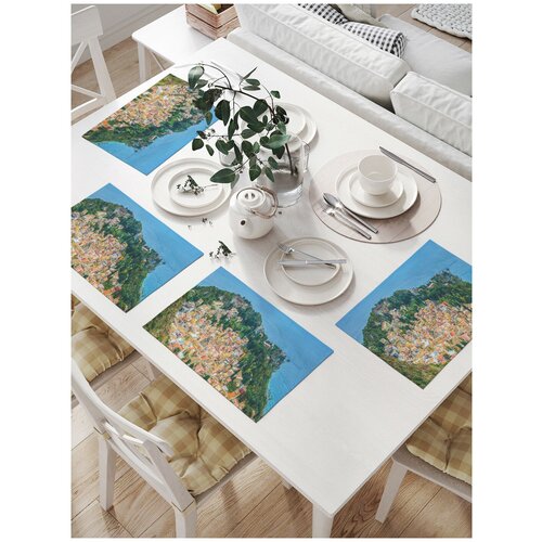 Салфетки на стол для сервировки прямоугольные, плейсмат JoyArty "Сицилия с видом на море", 32x46 см, в комплекте 4шт.
