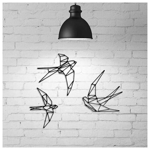 Панно 60*60 см "Птицы Геометрия" декоративное настенное чёрное, декор на стену, картина