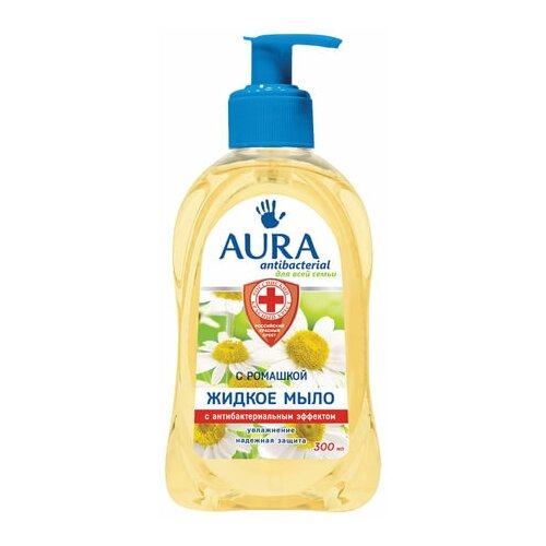 Мыло-крем жидкое Aura 300 мл, "Antibacterial", антибактериальное, "Экстракт ромашки", дозатор (6515)