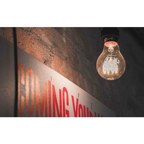 Картина на холсте 60x110 LinxOne "Лампочка, вывеска, надпись, свет, освещение" интерьерная для дома / на стену / на кухню / с подрамником