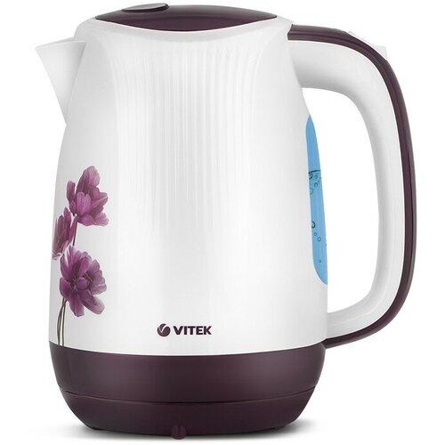 Чайник электрический Vitek VT-7061, пластик, 1.7 л, 2200 Вт, бело-фиолетовый с рисунком