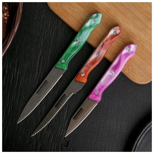 Набор кухонных ножей «Универсал», 3 шт: ножи: 8 см, 12 см, 13 см, цвет микс