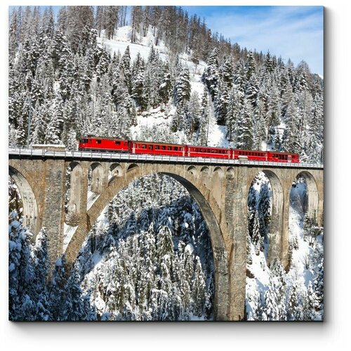 Модульная картина Горный красный поезд40x40