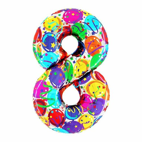 Шар фольгированный 40" "Цифра 8", яркие шары